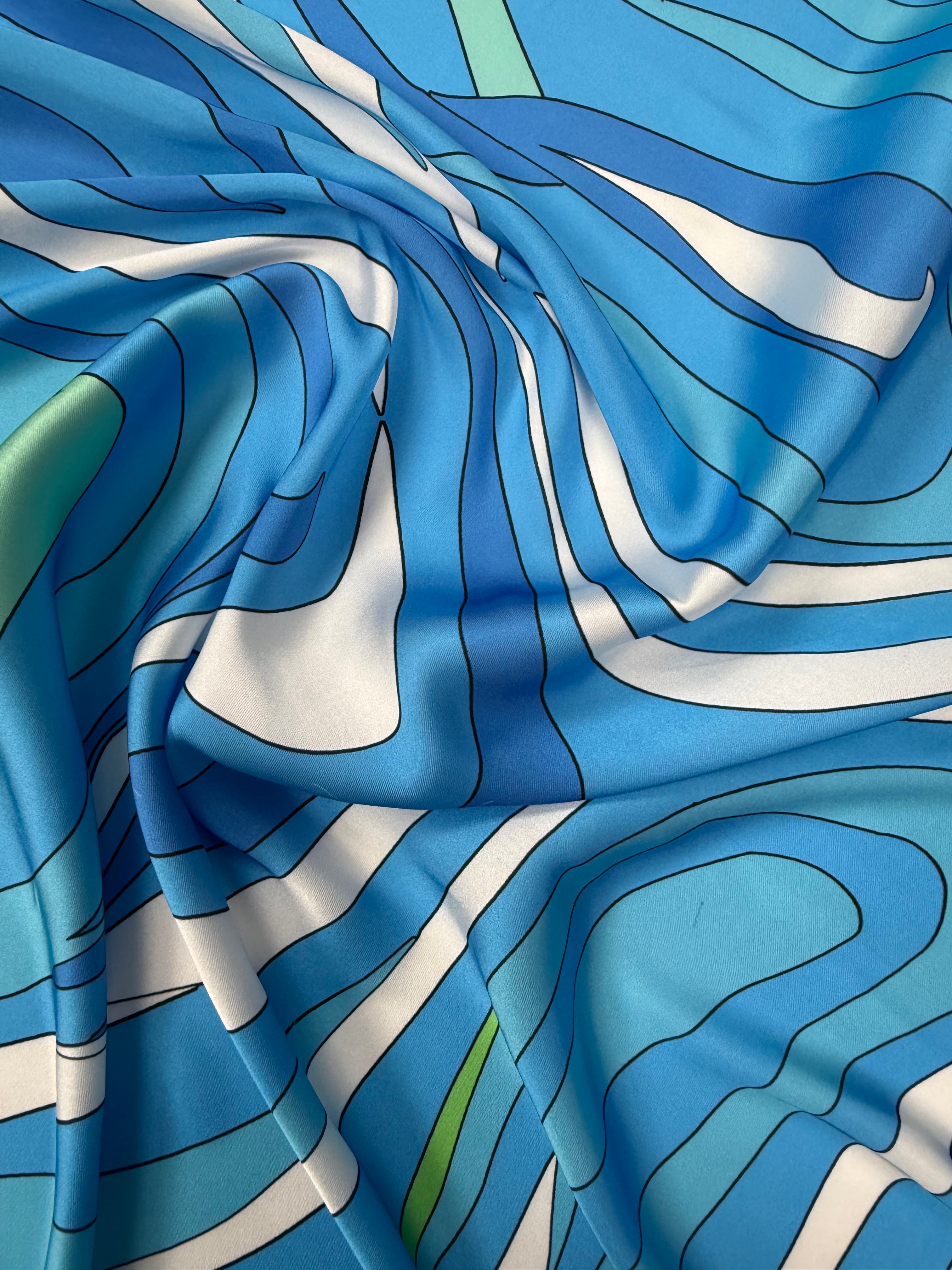 Blue Wave Satin Fabric by the Metre – Whotex Fabrics London
