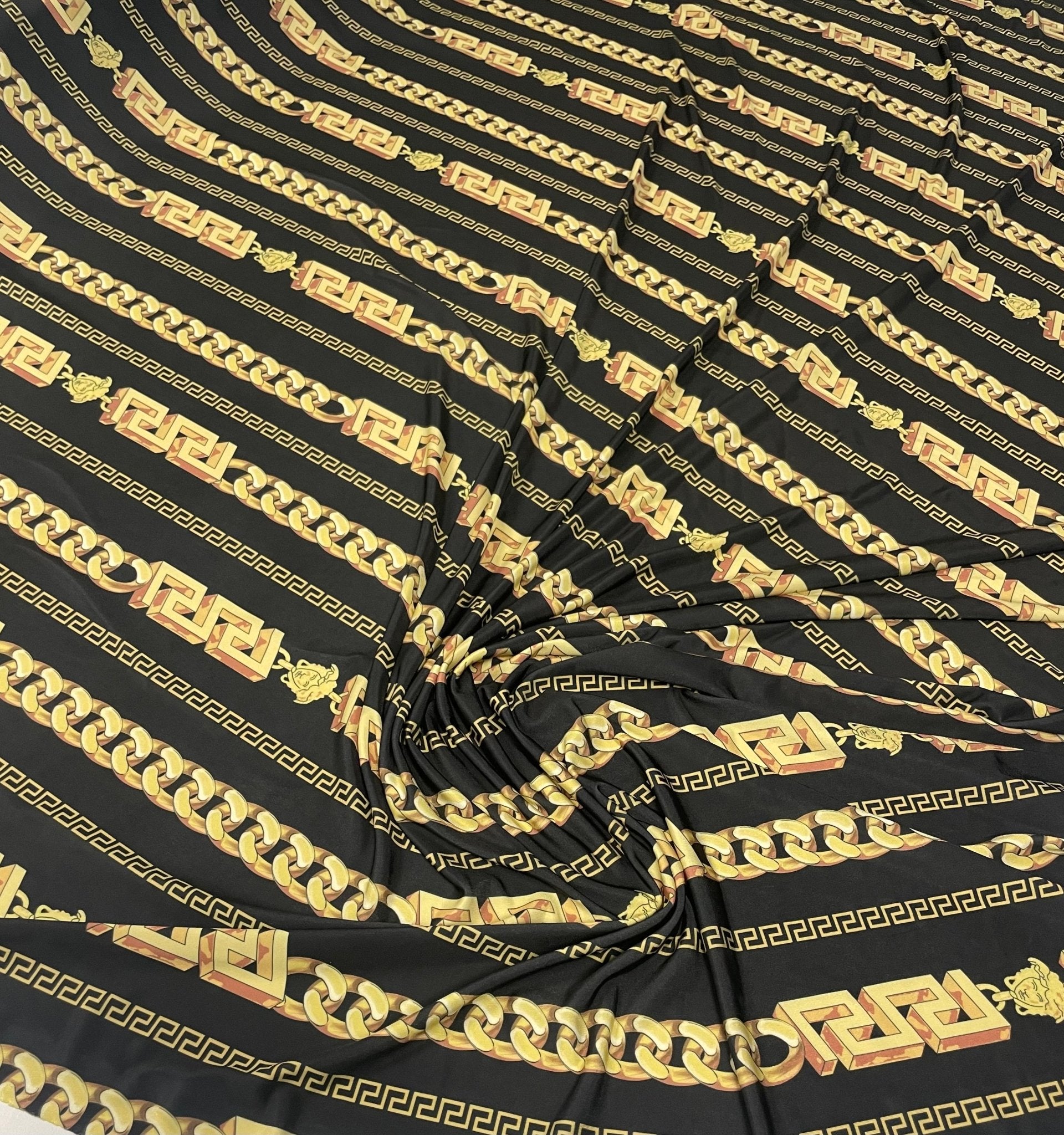 Black Gold Chain Print Lycra Stretch Fabric by the Metre – Whotex ...