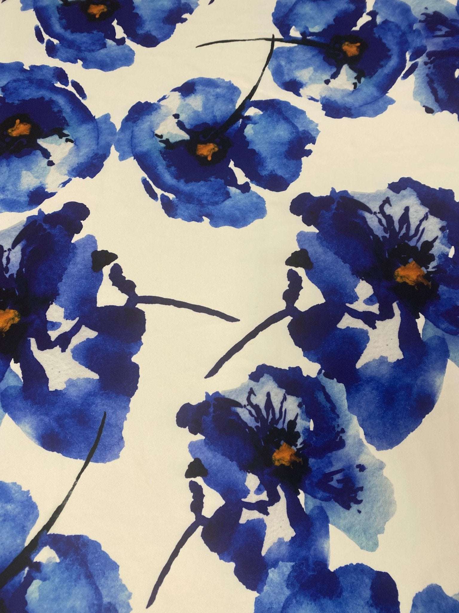 Bold Blue Watercolor Floral Fabric – Multiple Fabric Options, Sold by ...