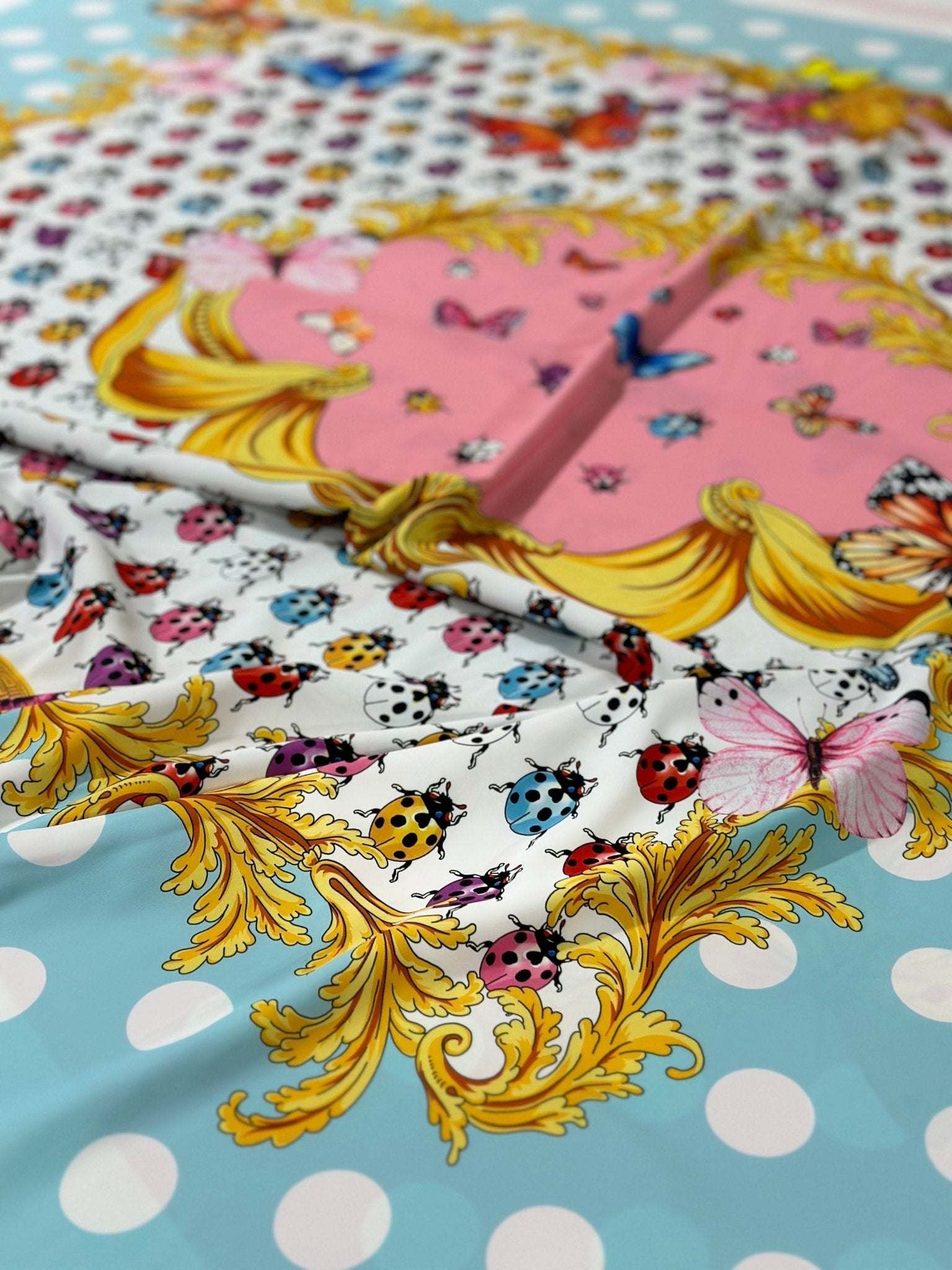 Butterflies Blue Polka Dot Panel Fabric – 2 Panels per Metre – Whotex ...