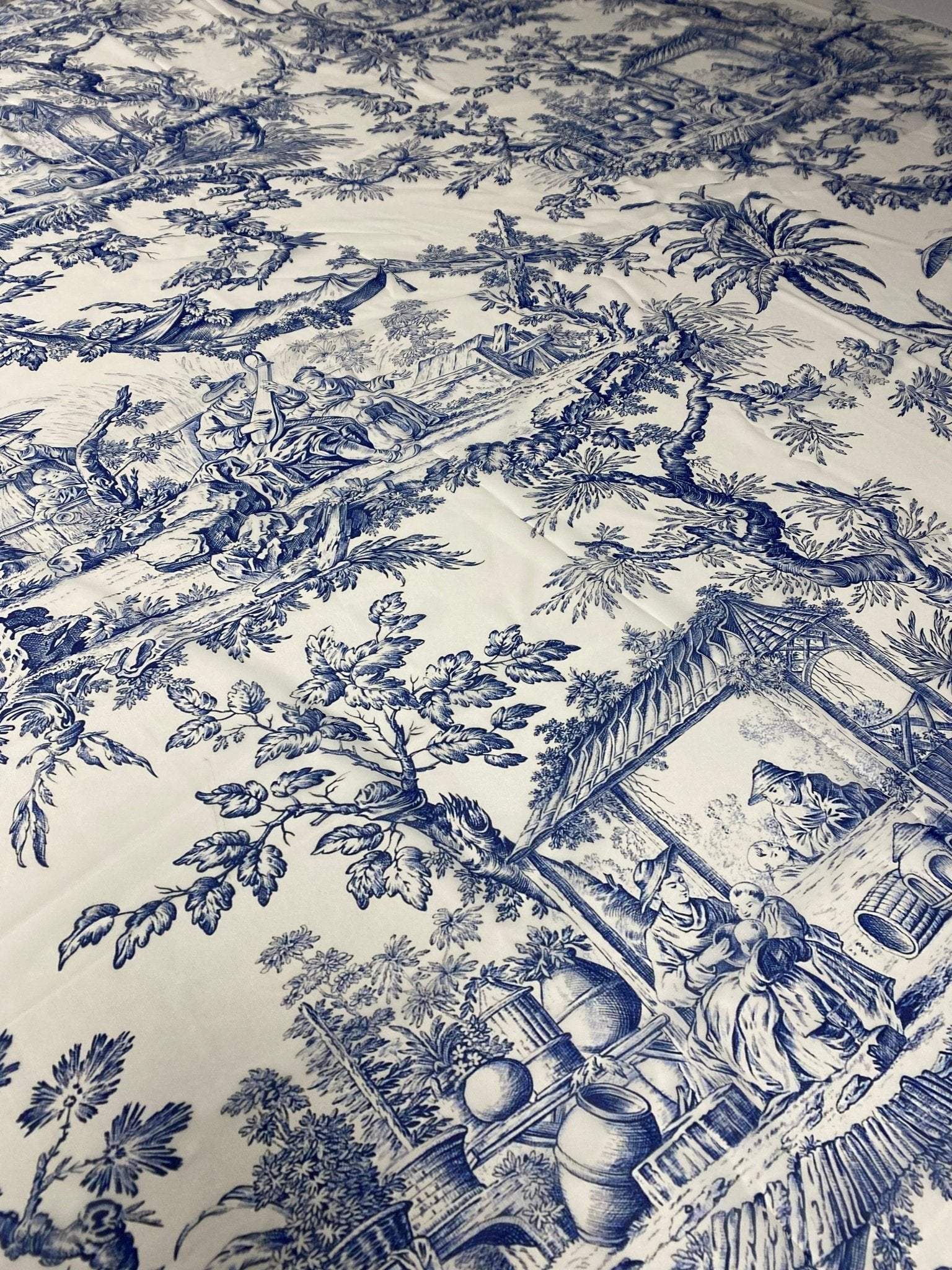 Classic Blue Toile de Jouy Fabric – Fabric by Metre, Options: Satin ...