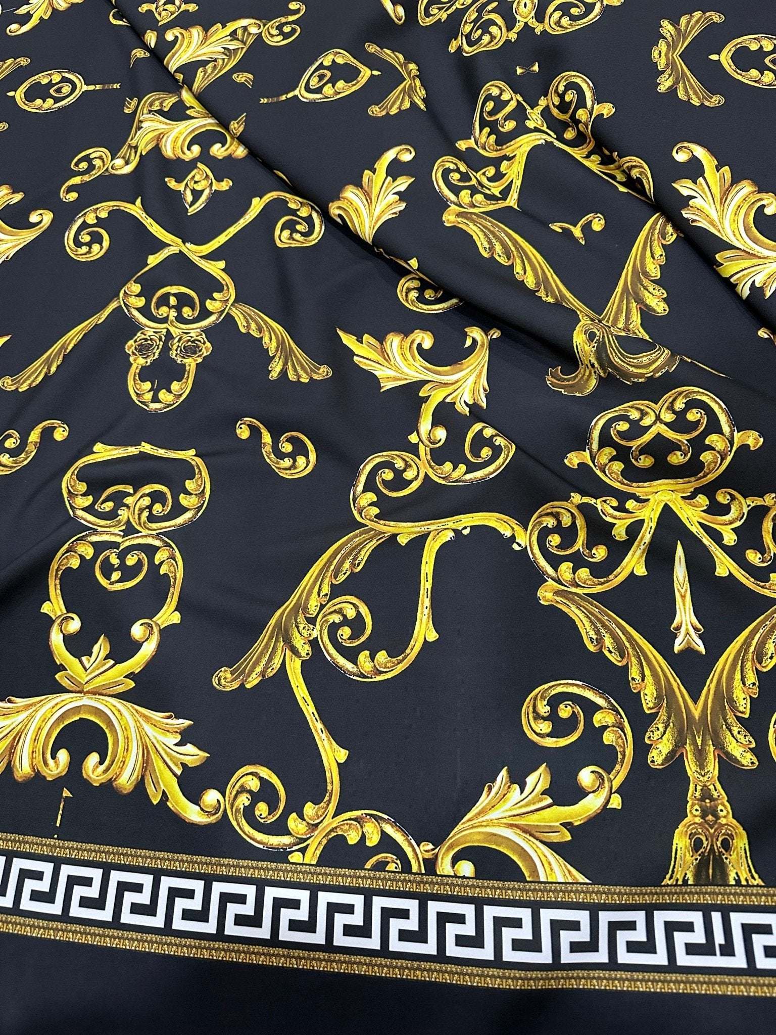 Black Gold Greek Key Fabric – Custom Printed Fabric, Choose Material by ...