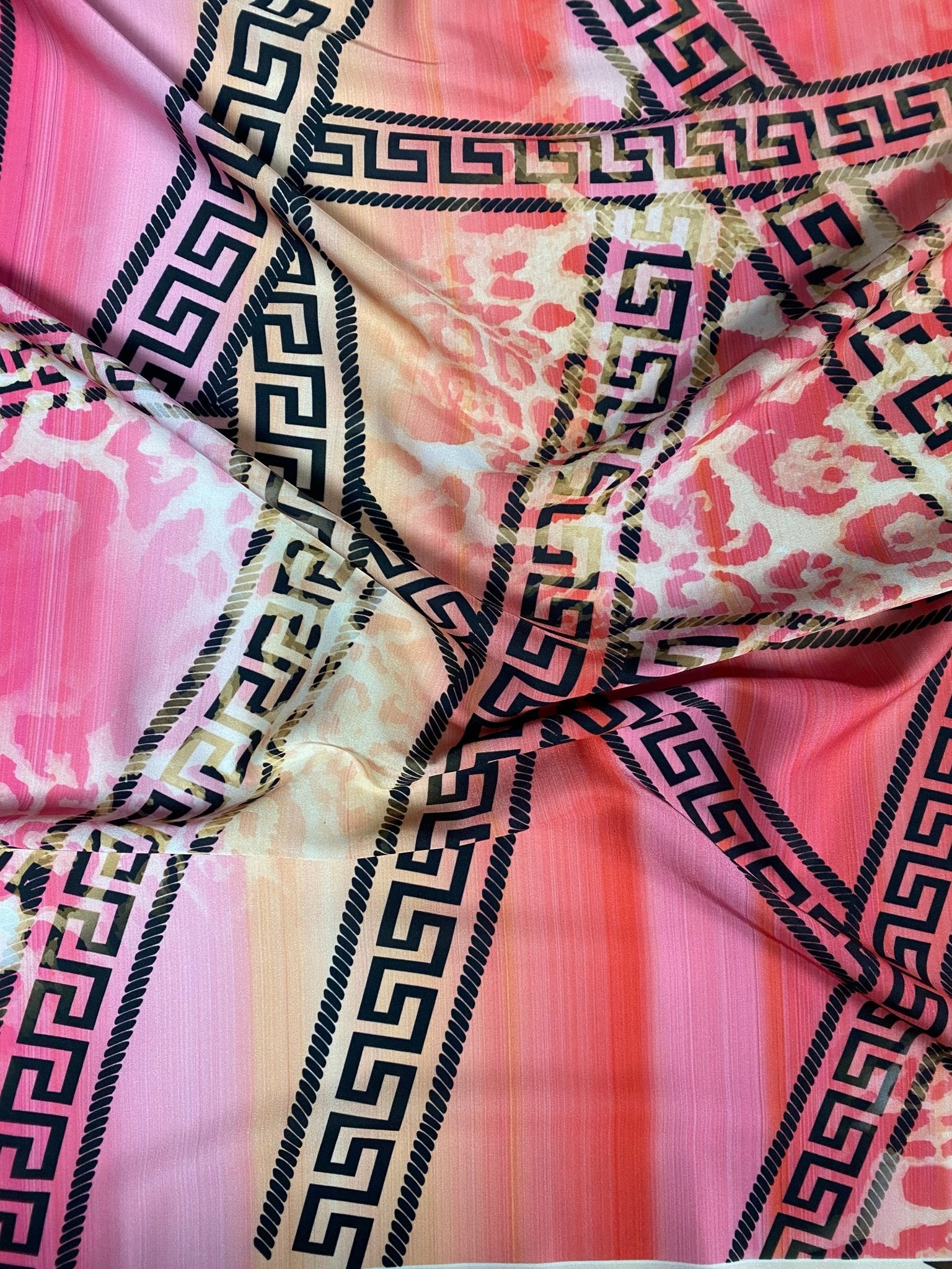 Pink Abstract Greek Key Fabric – Leopard & Stripe Design by the Metre ...
