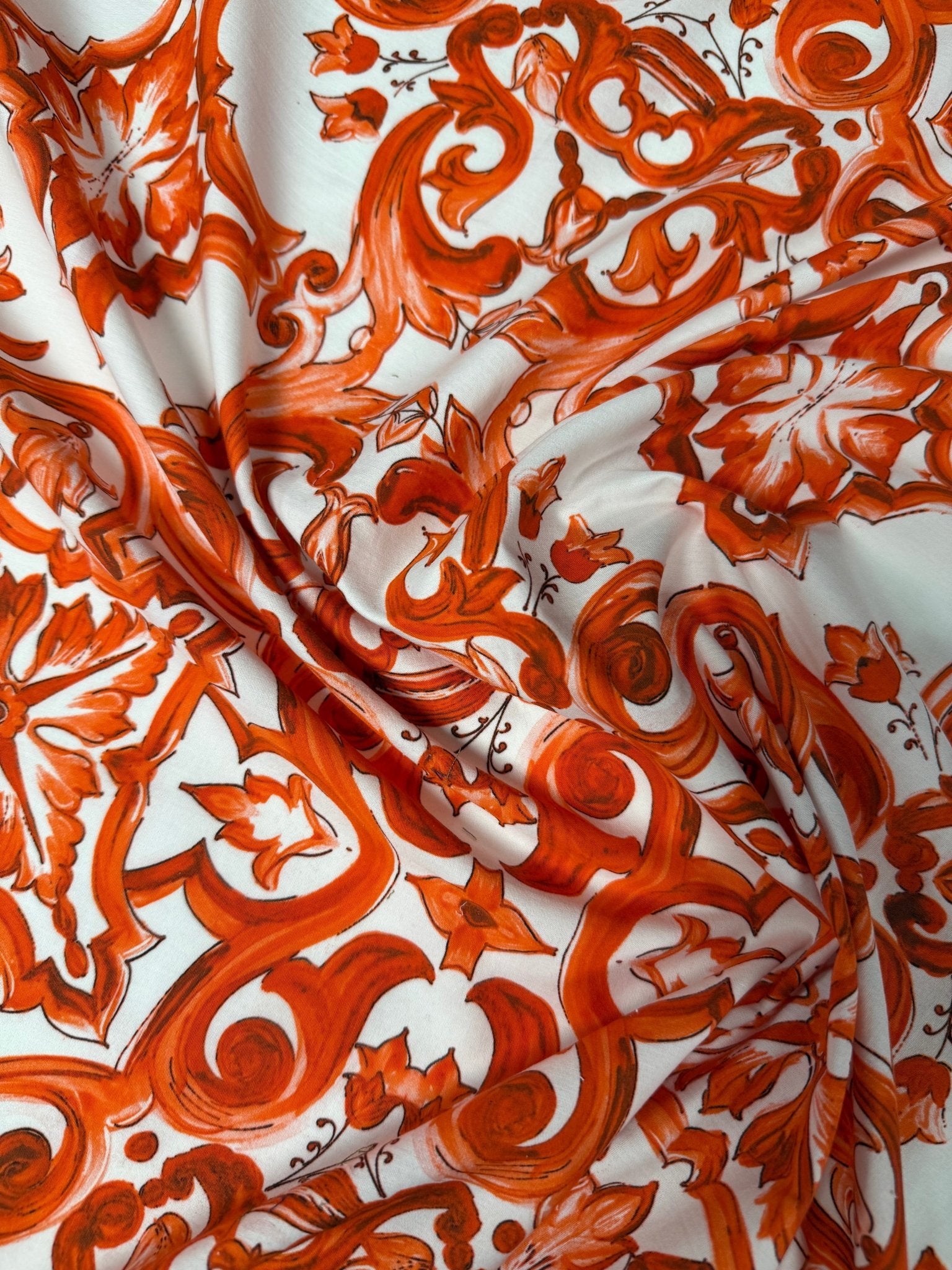 Red Sicilian Majolica Organic Cotton Poplin Fabric by the Metre ...