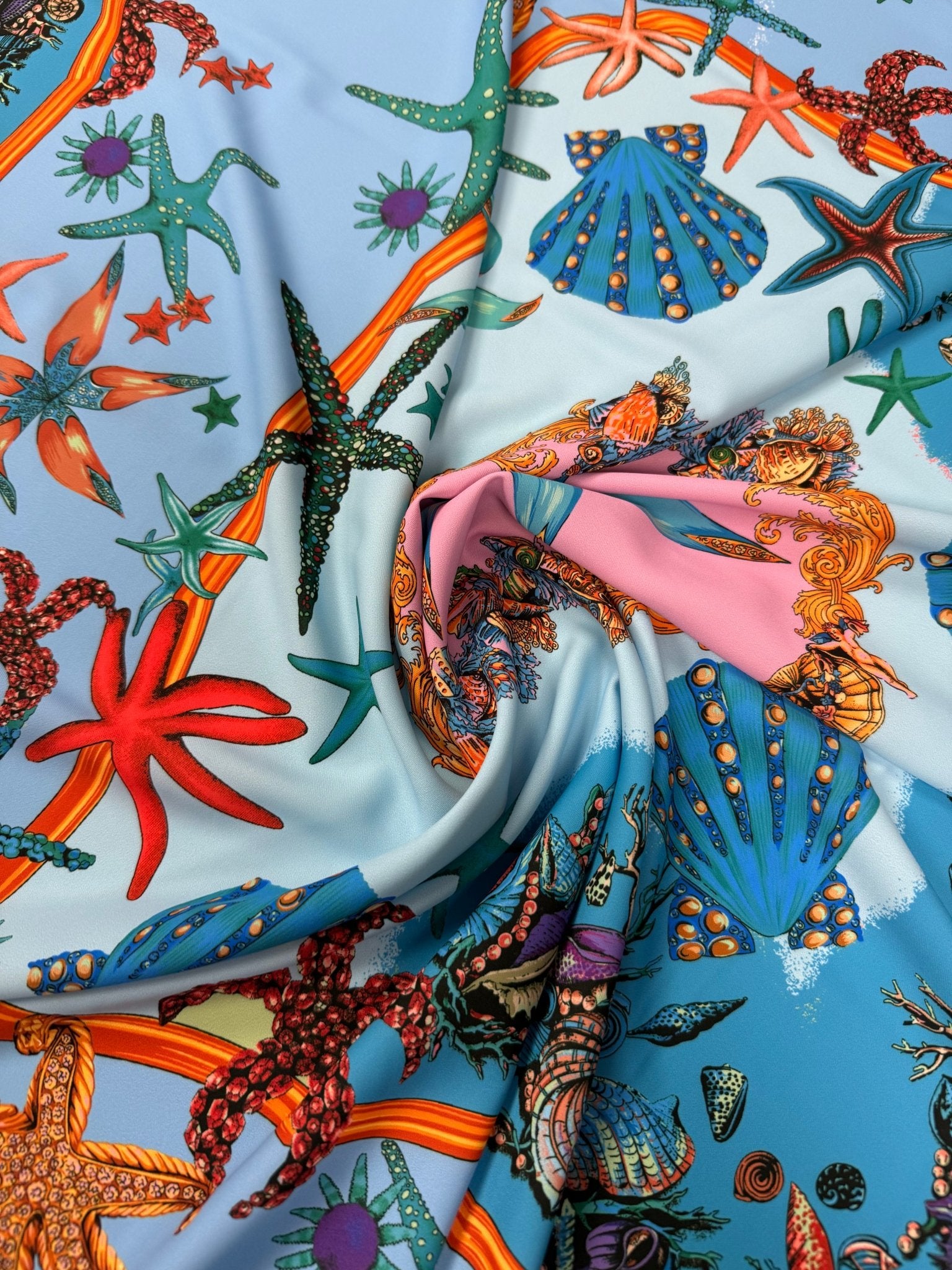 Sea Life Print Crepe Fabric by the Metre – Whotex Fabrics London