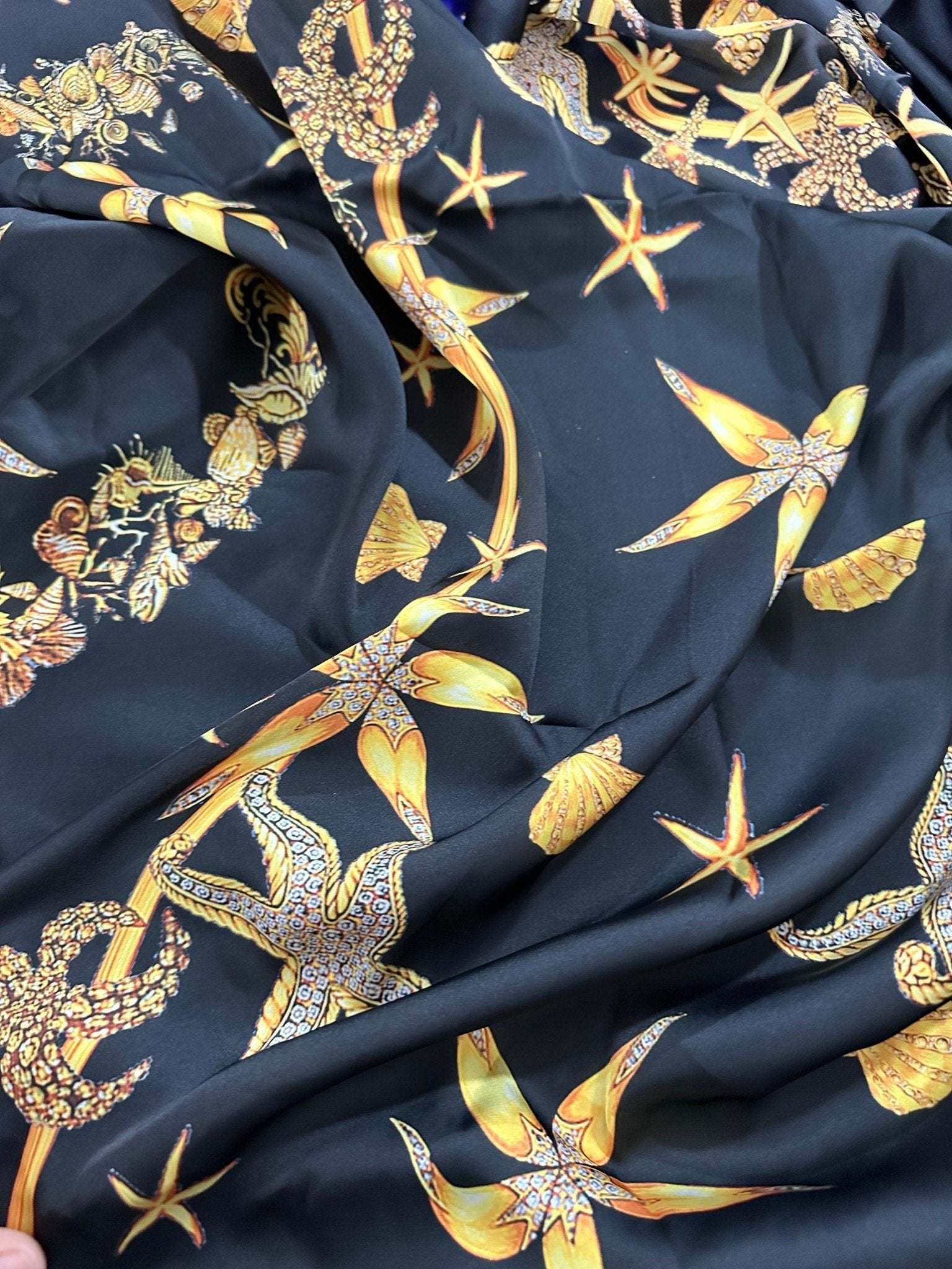 Black Luxury Sea Shell Pattern Fabric – Fabric by Metre, Multiple ...