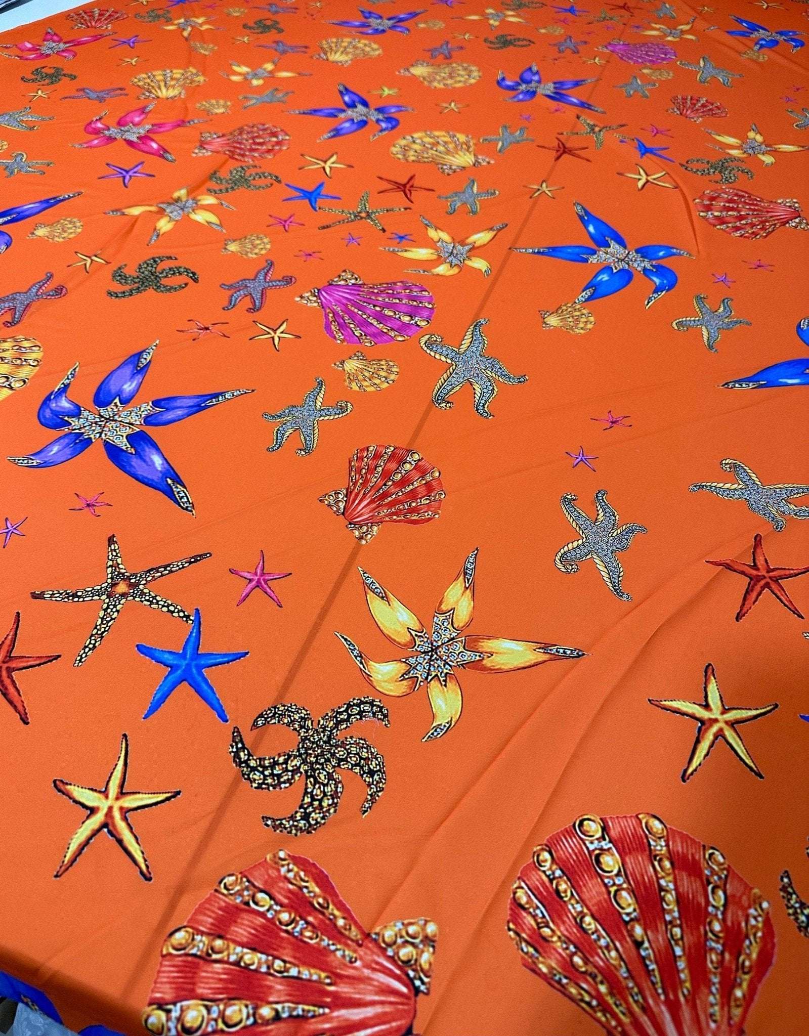 Orange Oyster Sea Shell Pattern Fabric – Available in Satin, Crepe ...
