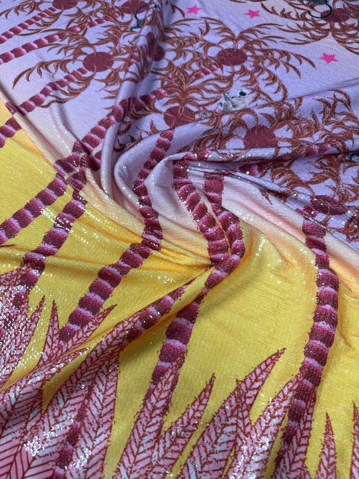 Sunset Palm Tree Sequin Fabric by the Metre – Whotex Fabrics London