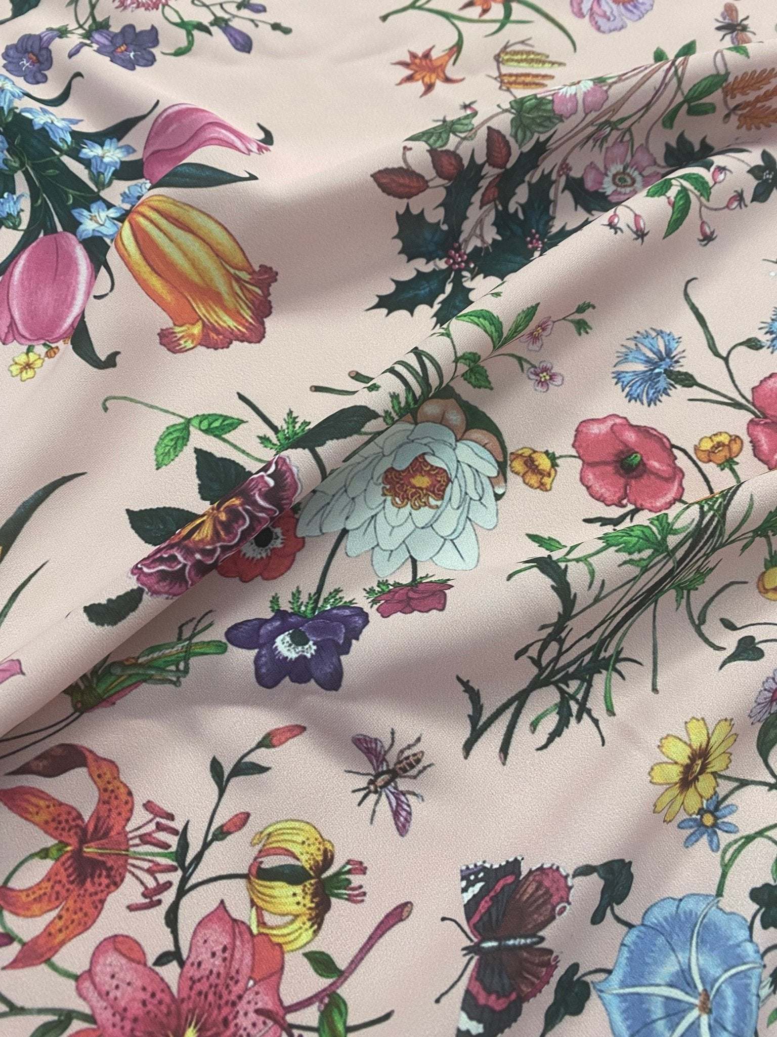 Vintage Botanical Floral Print Fabric on Cream Background – Fabric by ...